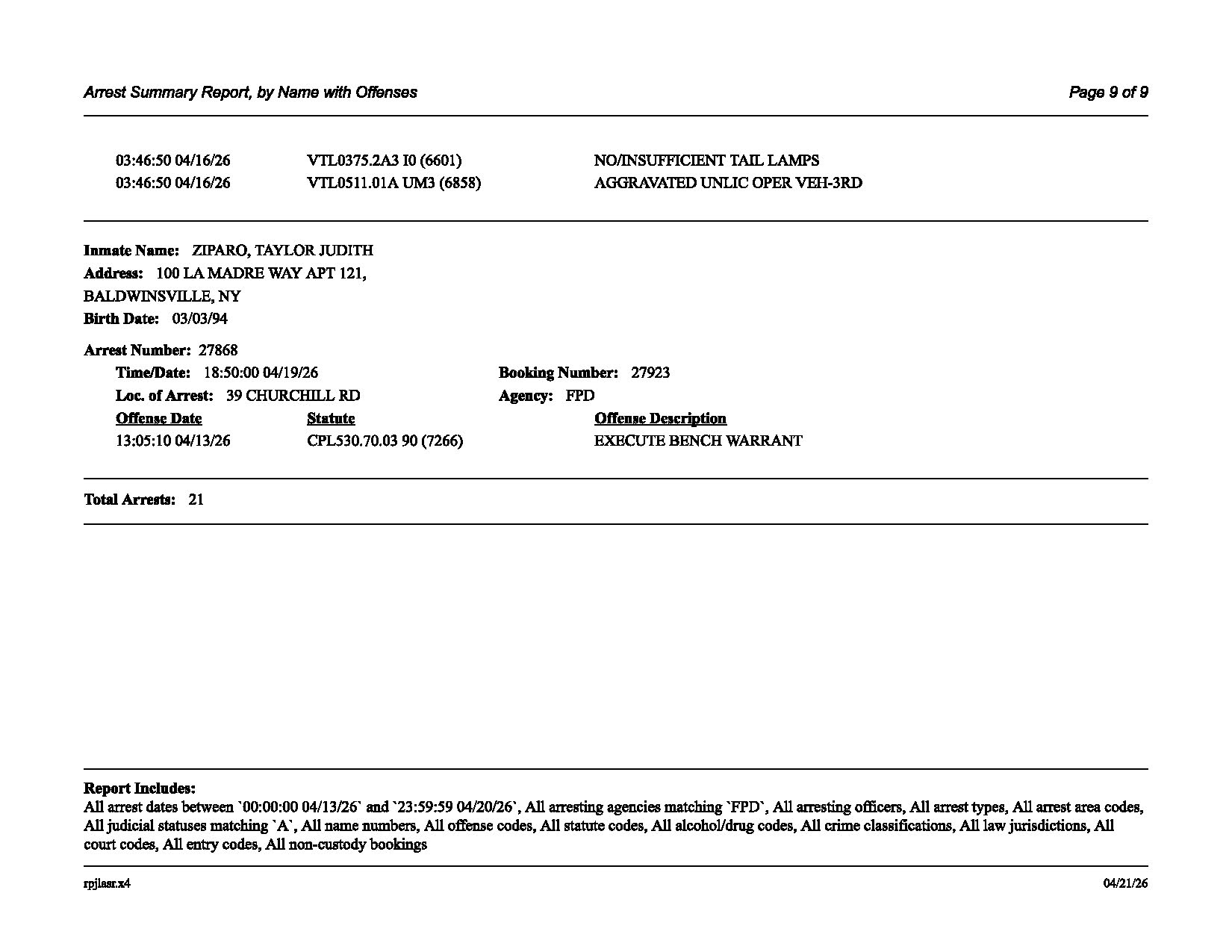 Oswego County TodayFulton Police Department Arrest Summary Report 4-13 ...