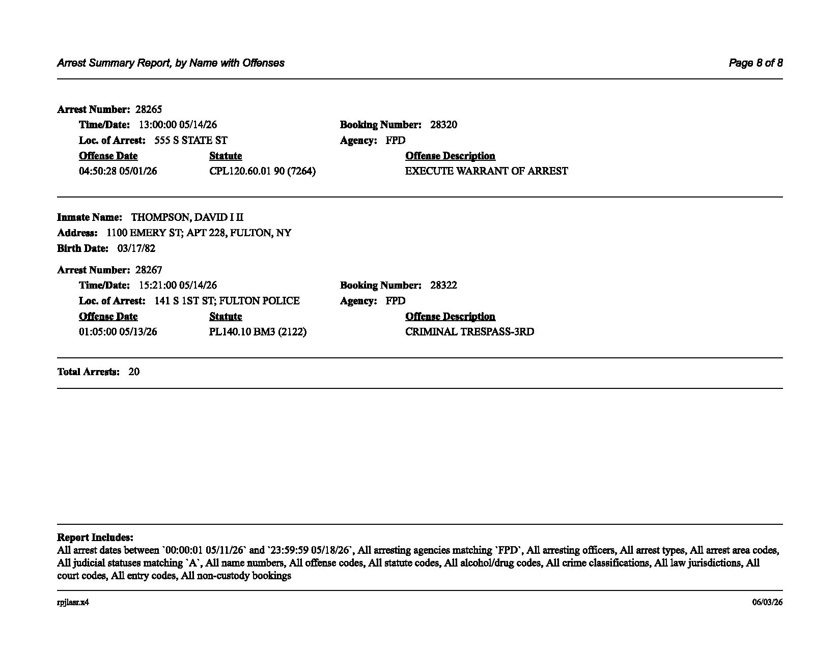 Oswego County TodayFulton Police Department Arrest Summary Report 05-11 ...